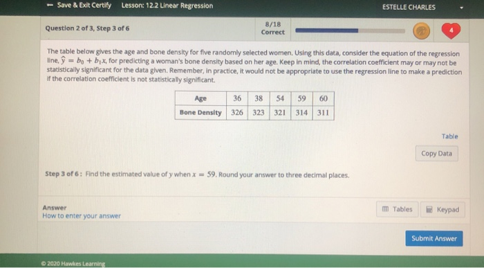 Solved Save & Exit Certify Lesson: 12.2 Linear Regression | Chegg.com
