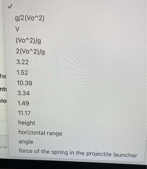 Solved in the Projectile experiment, the relation between | Chegg.com