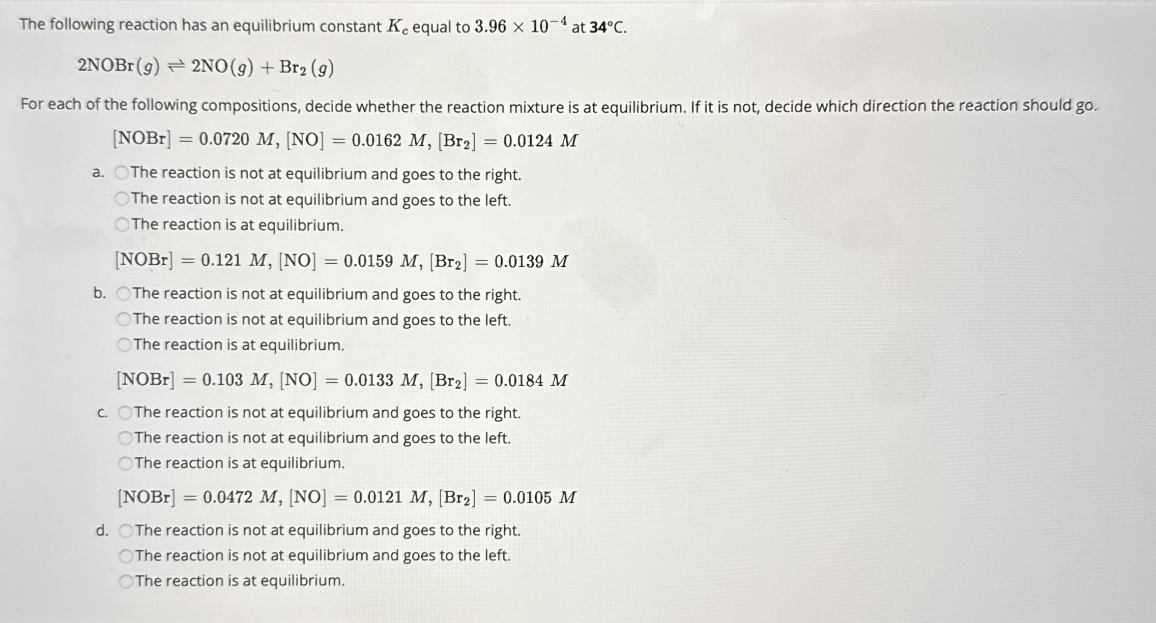 Solved The following reaction has an equilibrium constant Kc | Chegg.com