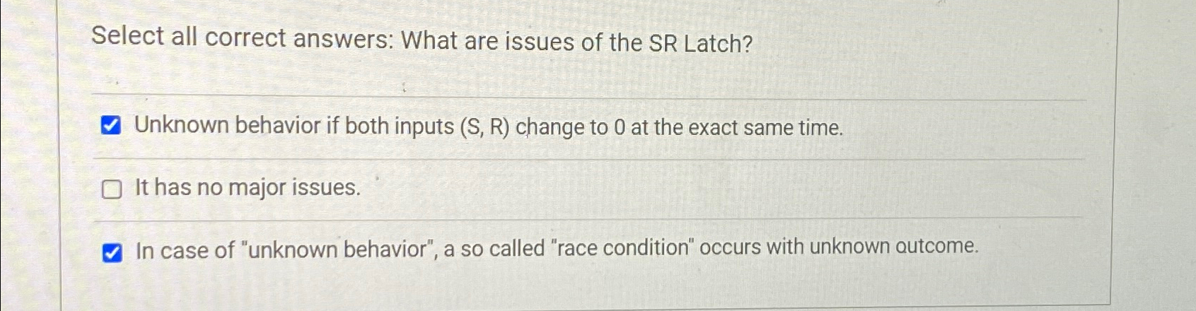 Solved Select all correct answers: What are issues of the SR | Chegg.com