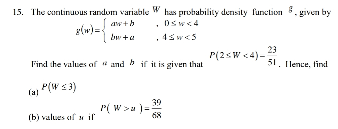 The continuous random variable W ﻿has probability | Chegg.com