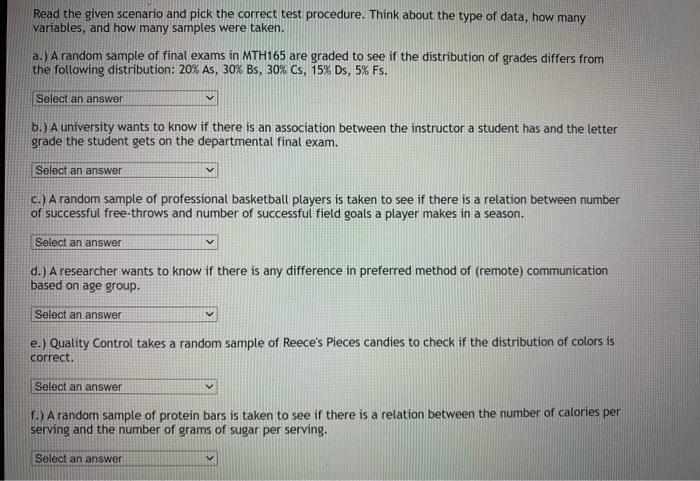 Solved Read the given scenario and pick the correct test | Chegg.com