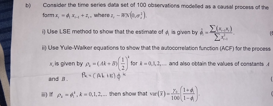 Solved b) ﻿Consider the time series data set of 100 | Chegg.com