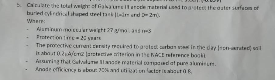 Solved 5. Calculate the total weight of Galvalume III anode | Chegg.com