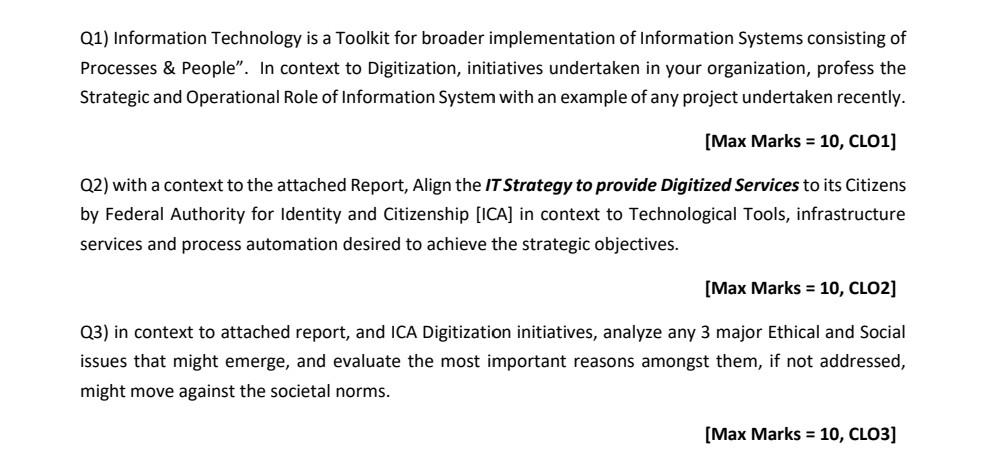 Solved Q1) Information Technology is a Toolkit for broader | Chegg.com