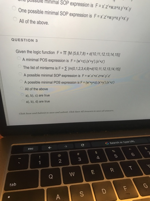 Solved UNTU possible minimal SOP expression is F = | Chegg.com