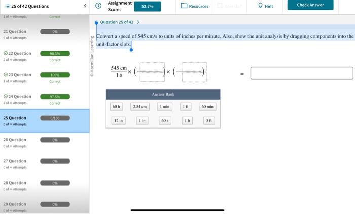 Solved Convert a speed of 545 cm/s to units of inches per | Chegg.com