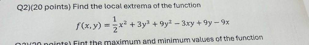 Solved Q2)(20 ﻿points) ﻿Find the local extrema of the | Chegg.com