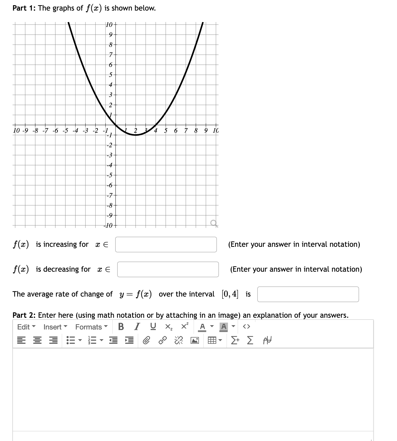 Solved Part 1: The graphs of f(x) ﻿is shown below.f(x) ﻿is | Chegg.com