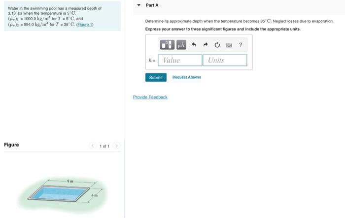 Solved Water in the swimming pool has a measured depth of | Chegg.com
