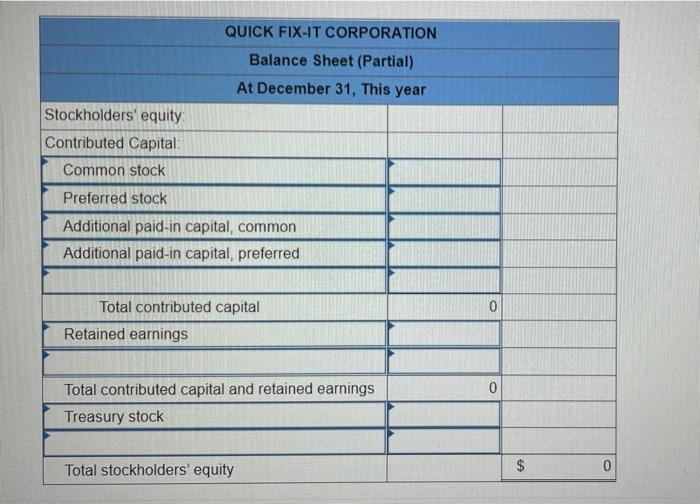 Solved Quick Fix-lt Corporation was organized at the | Chegg.com