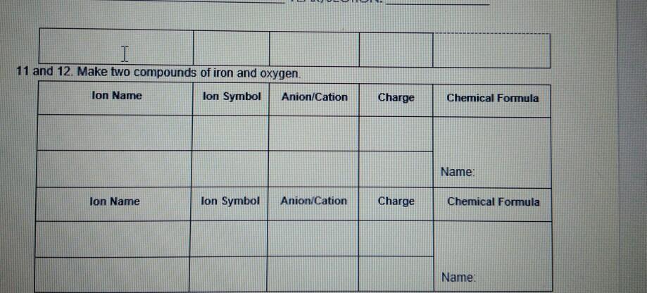 Solved I 11 and 12. Make two compounds of iron and oxygen. | Chegg.com