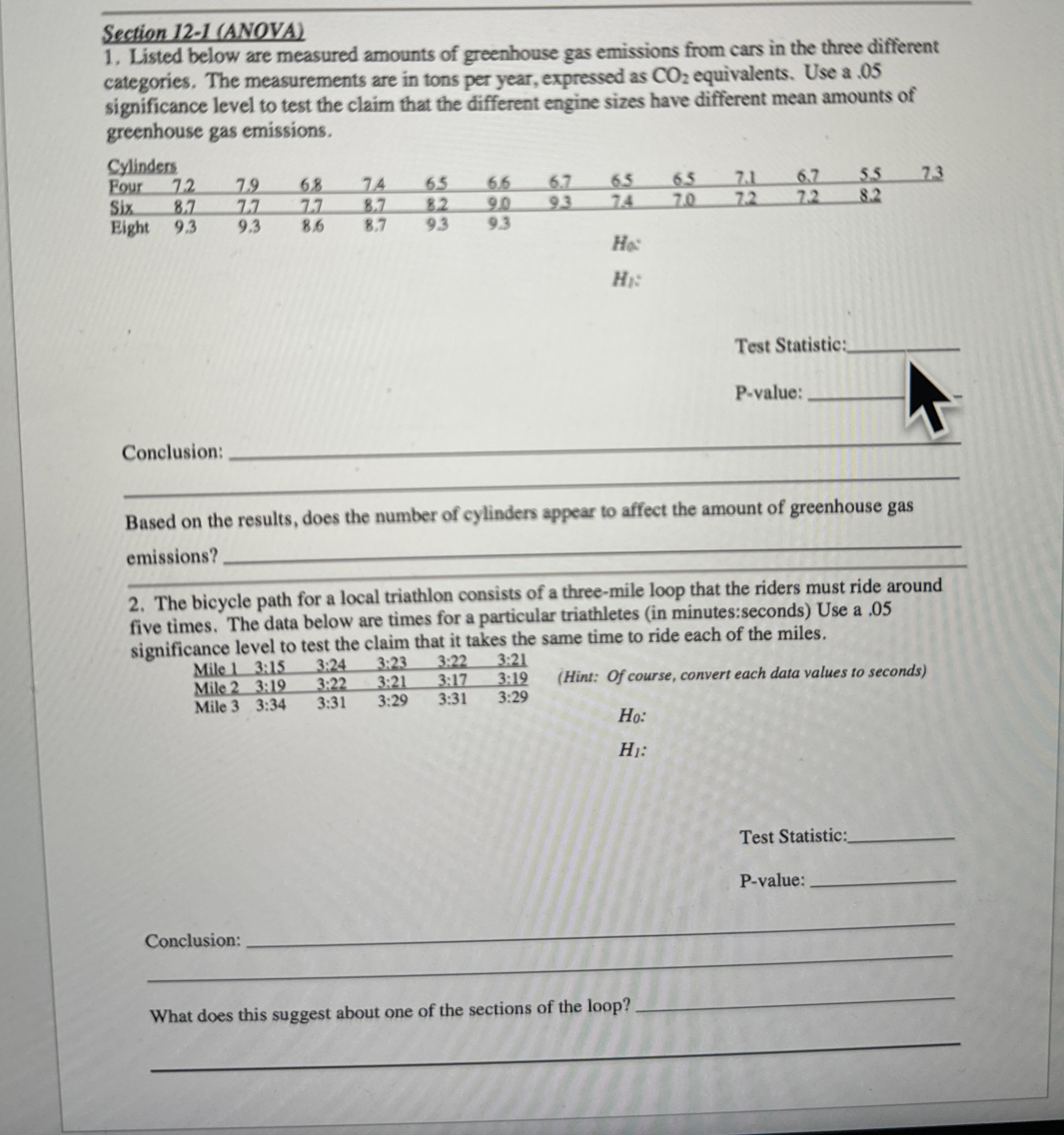 Solved Section 12-1 (ANOVA)Listed below are measured amounts | Chegg.com