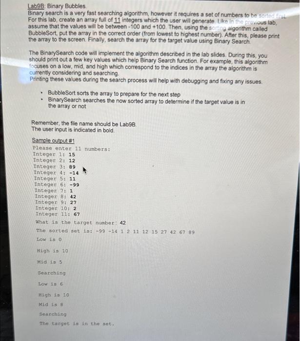 LabgB: Binary Bubbles. Binary search is a very fast | Chegg.com