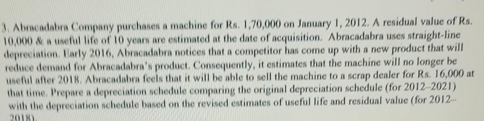 Solved 3. Abracadabra Company purchases a machine for Rs. | Chegg.com