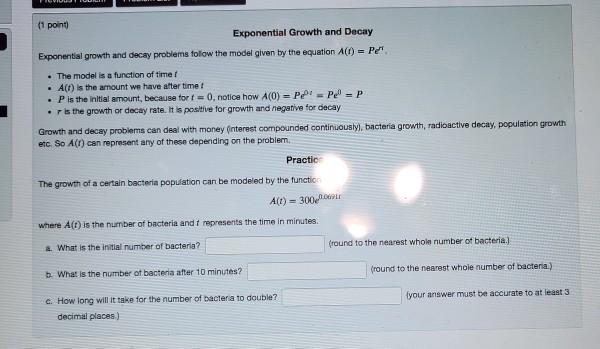 Solved (1 point Exponential Growth and Decay Exponential | Chegg.com