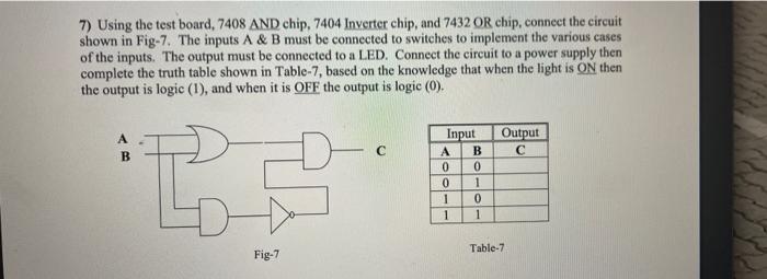Solved 7) Using the test board, 7408 AND chip, 7404 Inverter | Chegg.com