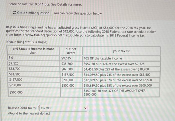 Solved Rajesh is filing single and he has an adjusted gross | Chegg.com