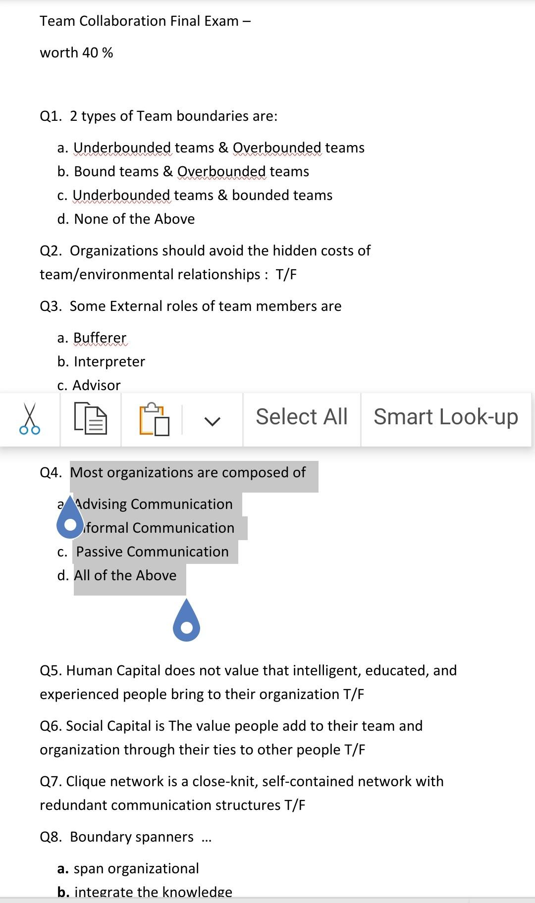 Team Collaboration Final Exam - worth 40 % Q1. 2 | Chegg.com