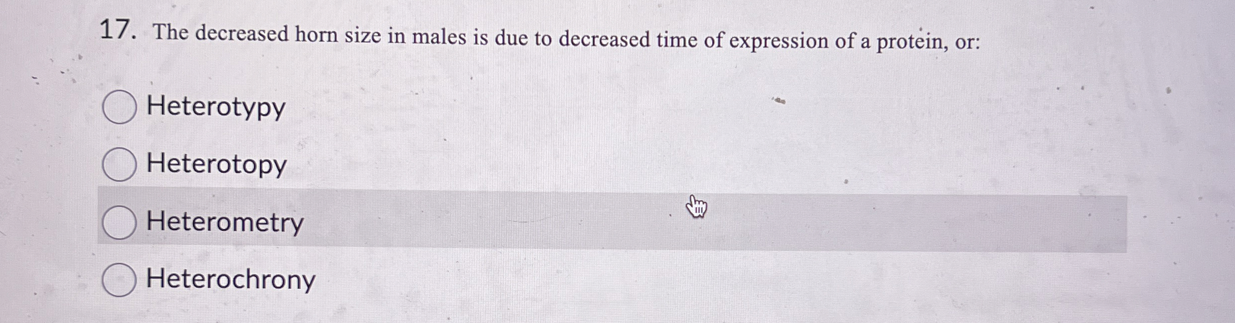 Solved The decreased horn size in males is due to decreased | Chegg.com