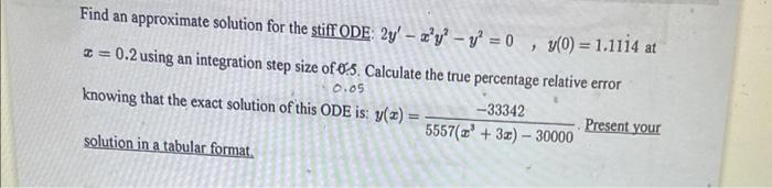Solved Find an approximate solution for the stiff ODE: | Chegg.com