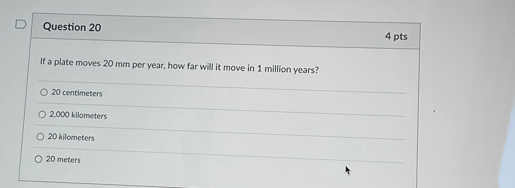 Solved Question 204 ﻿ptsIf a plate moves 20mm ﻿per year, how | Chegg.com