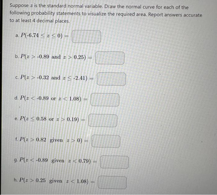 Solved Suppose z is the standard normal variable. Draw the | Chegg.com