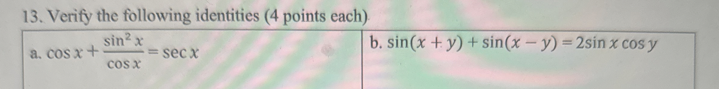 Solved Verify the following identities ( 4 ﻿points | Chegg.com
