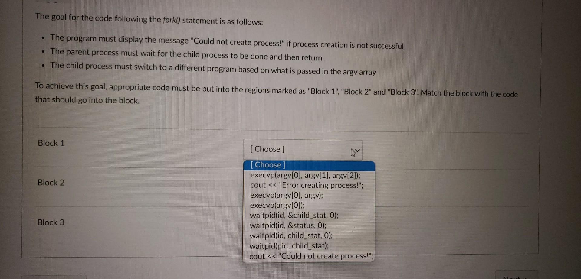 Solved The goal for the code following the fork() statement | Chegg.com