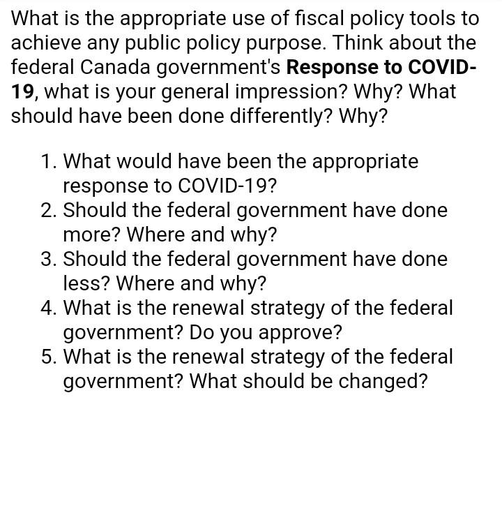 Solved Think about the federal government response to COVID | Chegg.com