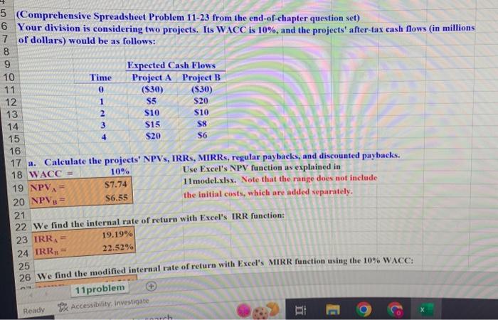 Solved (Comprehensive Spreadsheet Problem 11-23 from the | Chegg.com
