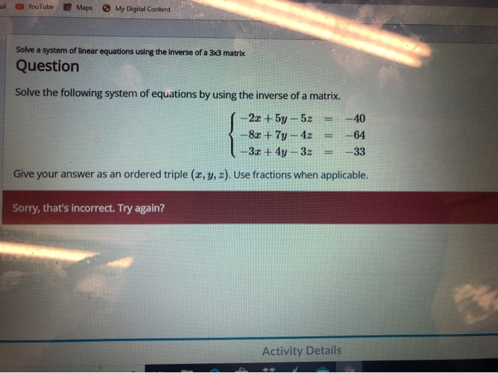 Solved al YouTube Maps My Digital Content Solve a system of | Chegg.com