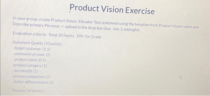 Solved Product Vision Exercise In your group, create Product | Chegg.com