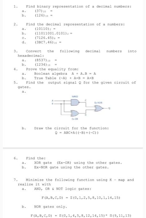 Solved 1. Find binary representation of a decimal numbers: | Chegg.com