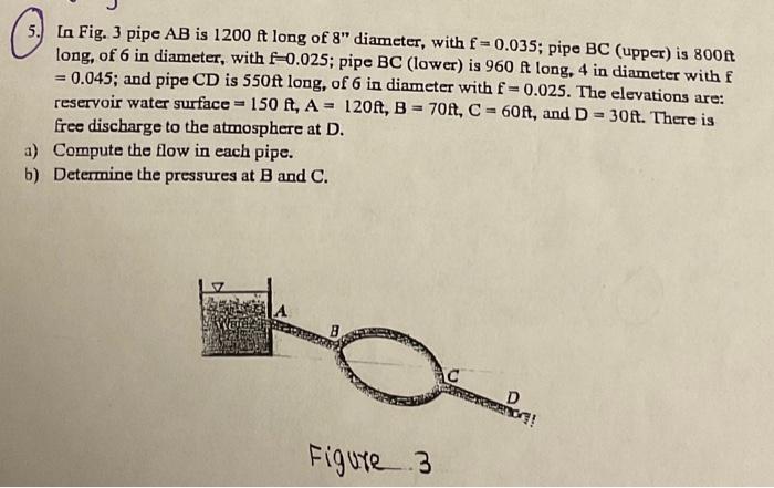 Solved 5. In Fig. 3 pipe AB is 1200ft long of 8′′ diameter, | Chegg.com