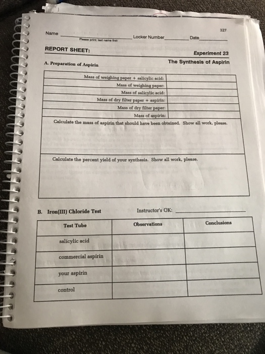 COC Name Locker Number Date REPORT SHEET: Experiment | Chegg.com