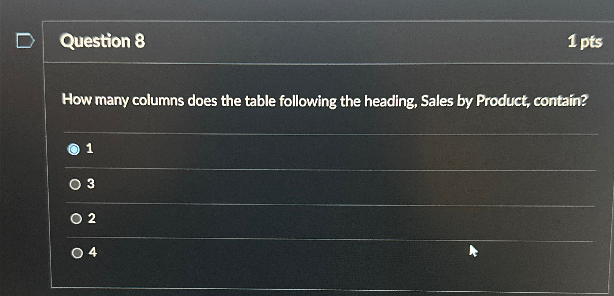 Solved Question 81 ﻿ptsHow many columns does the table | Chegg.com