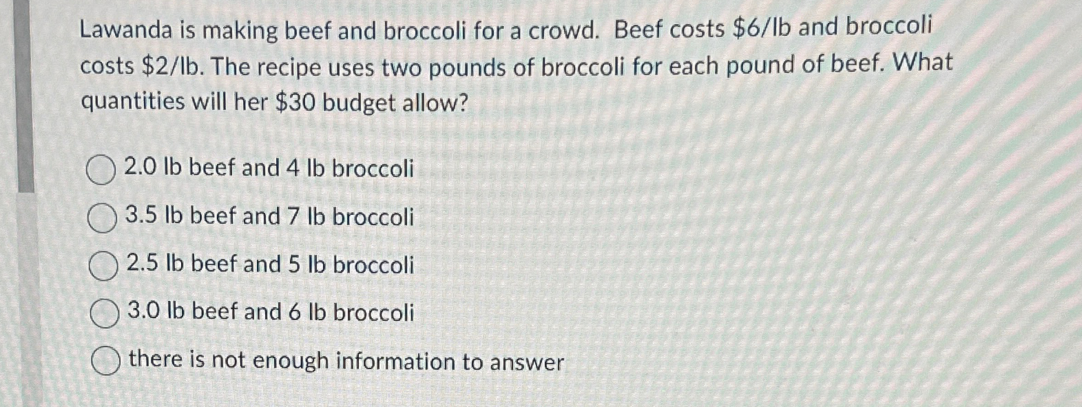Solved Lawanda is making beef and broccoli for a crowd. Beef | Chegg.com