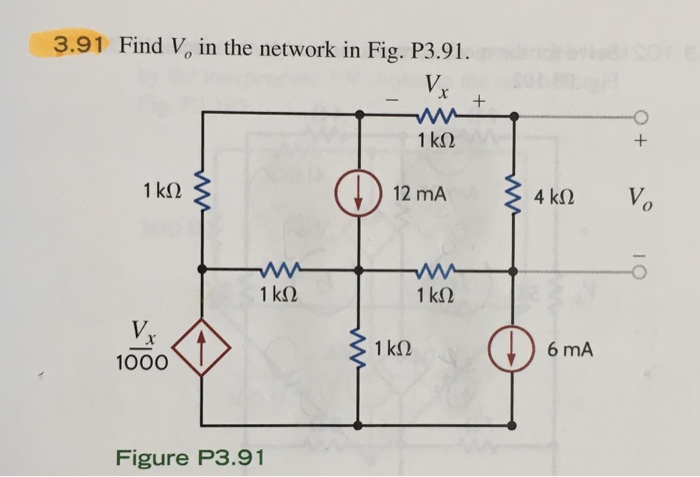 Solved 3.91 Find V, in the network in Fig. P3.91. Vx wt 1k2 | Chegg.com