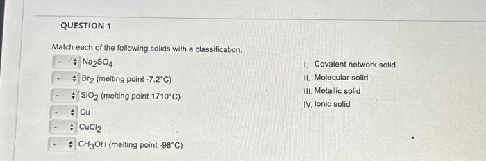 Solved Match each of the following solids with a | Chegg.com