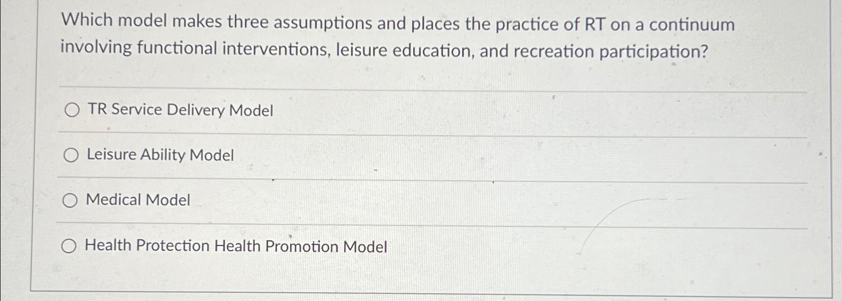 Solved Which model makes three assumptions and places the | Chegg.com