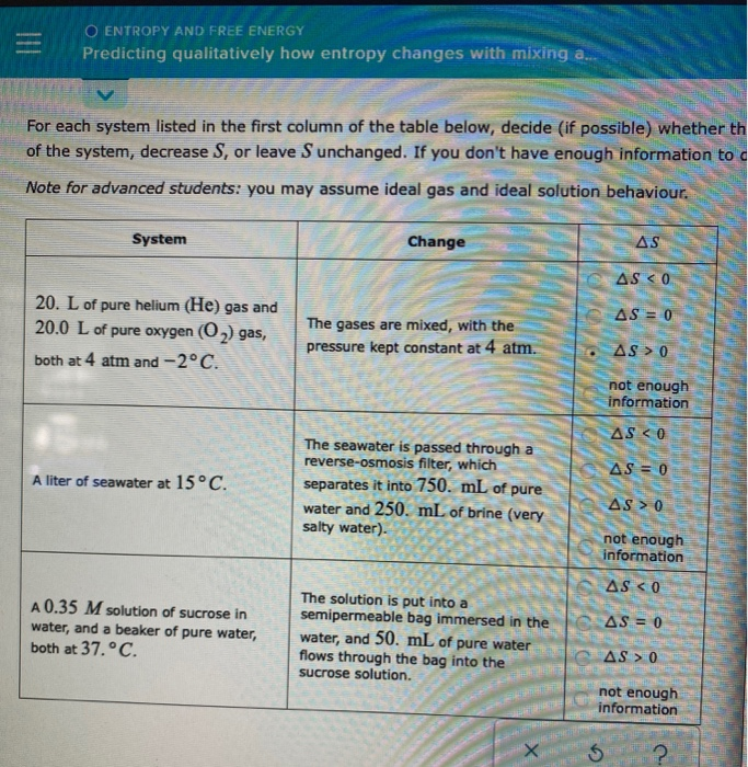 Solved O ENTROPY AND FREE ENERGY Predicting qualitatively | Chegg.com