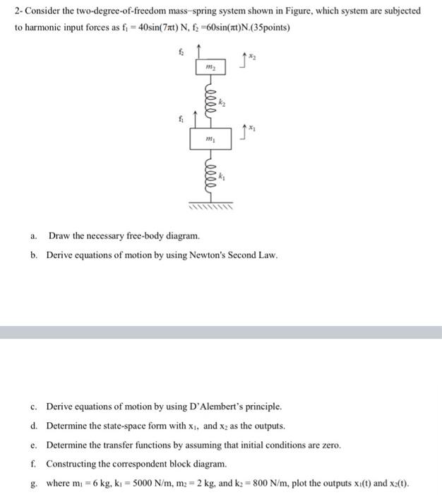 Solved 2- Consider the two-degree-of-freedom mass-spring | Chegg.com