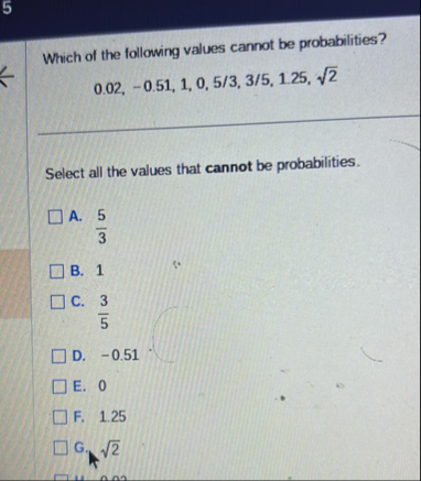 Solved Which of the following values cannot be | Chegg.com