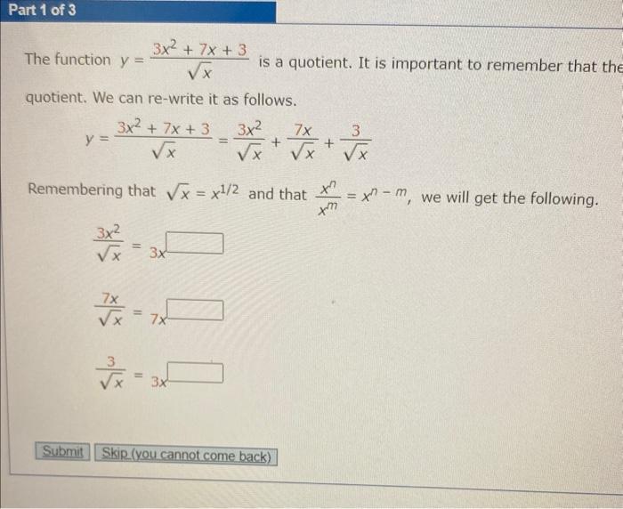 Solved Differentiate the function. y=x3x2+7x+3qoocerc. we an | Chegg.com