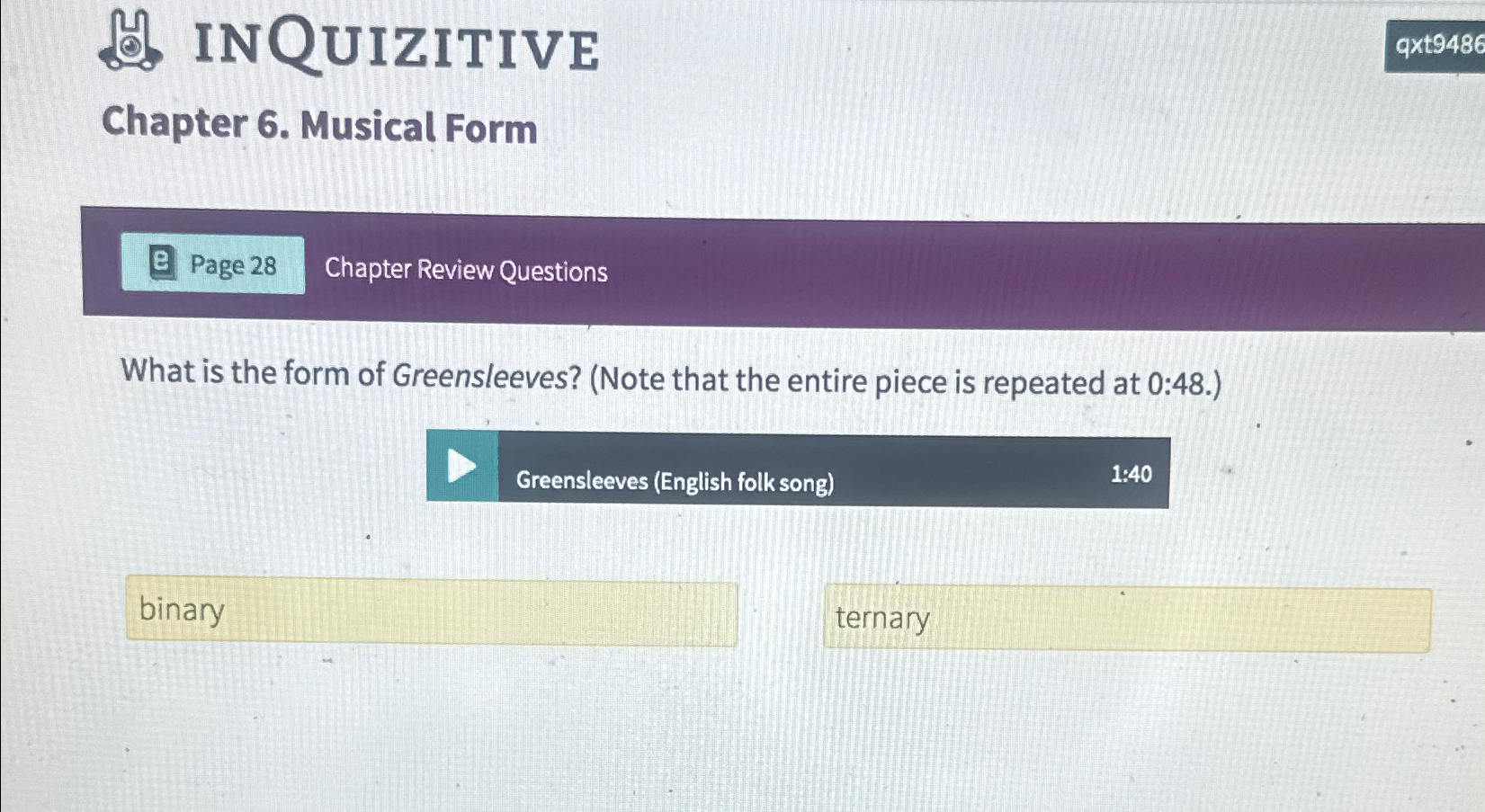 Solved INQUIZITIVEChapter 6. ﻿Musical FormChapter Review | Chegg.com