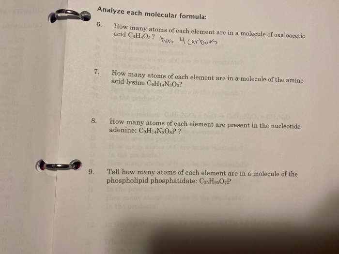 Solved Analyze each molecular formula: 6. How many atoms of | Chegg.com