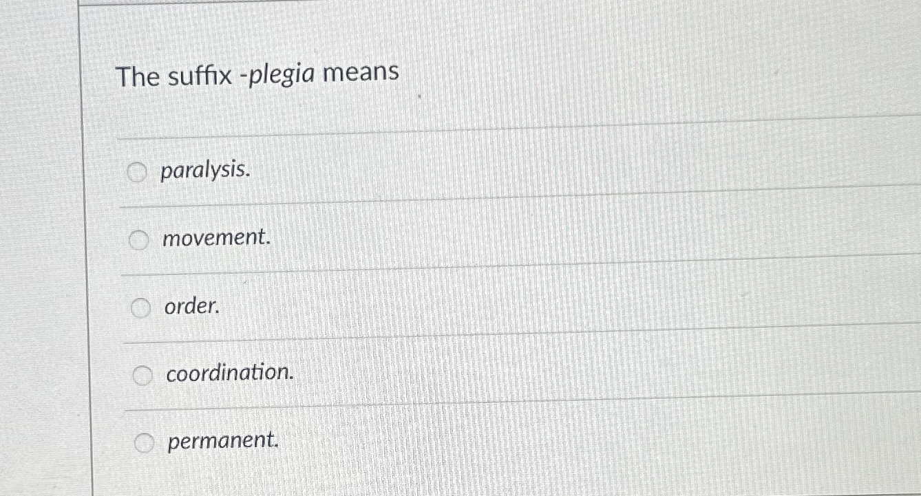 Solved The suffix-plegia | Chegg.com
