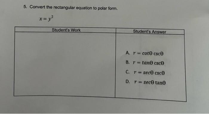 Solved 5. Convert the rectangular equation to polar form. | Chegg.com