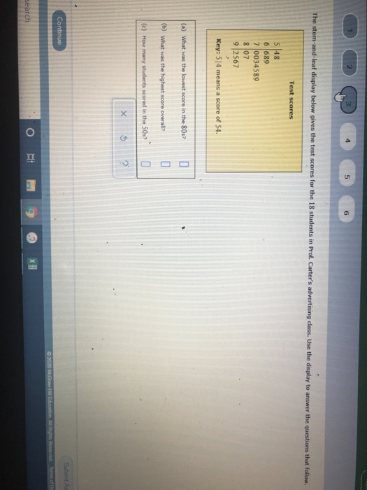 Solved 5 6 The stem-and-leaf display below gives the test | Chegg.com